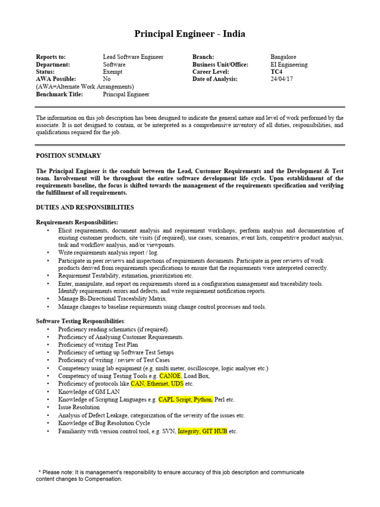 Principal Test Engineer Role Overview | PDF | Software Testing | Software