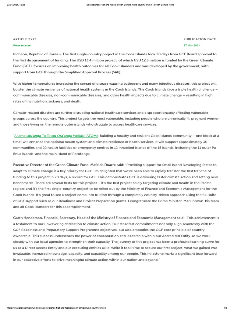 Cook Islands - First and Fastest Green Climate Fund Country Project ...