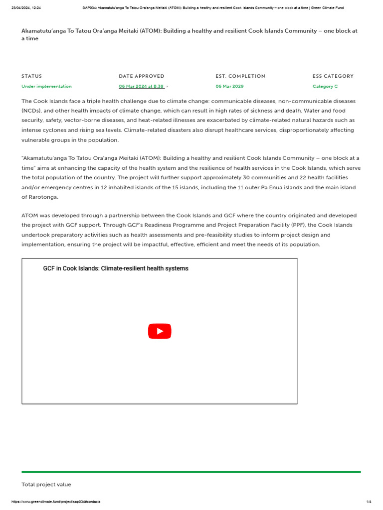 Cook Islands Climate Health Project | PDF | Environmental Impact ...