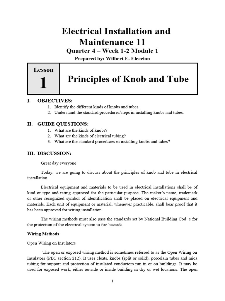 EIM 11-Q4 Week 1-2 Module 1 | Download Free PDF | Electrical Wiring ...