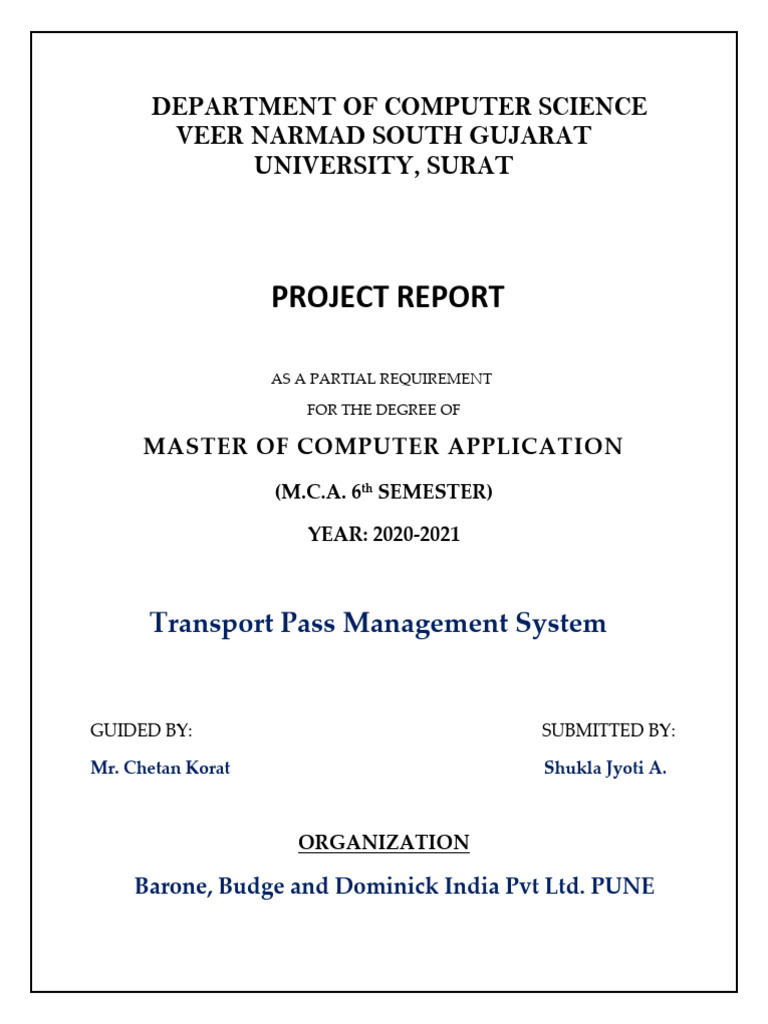 Project Report: Department of Computer Science Veer Narmad South ...