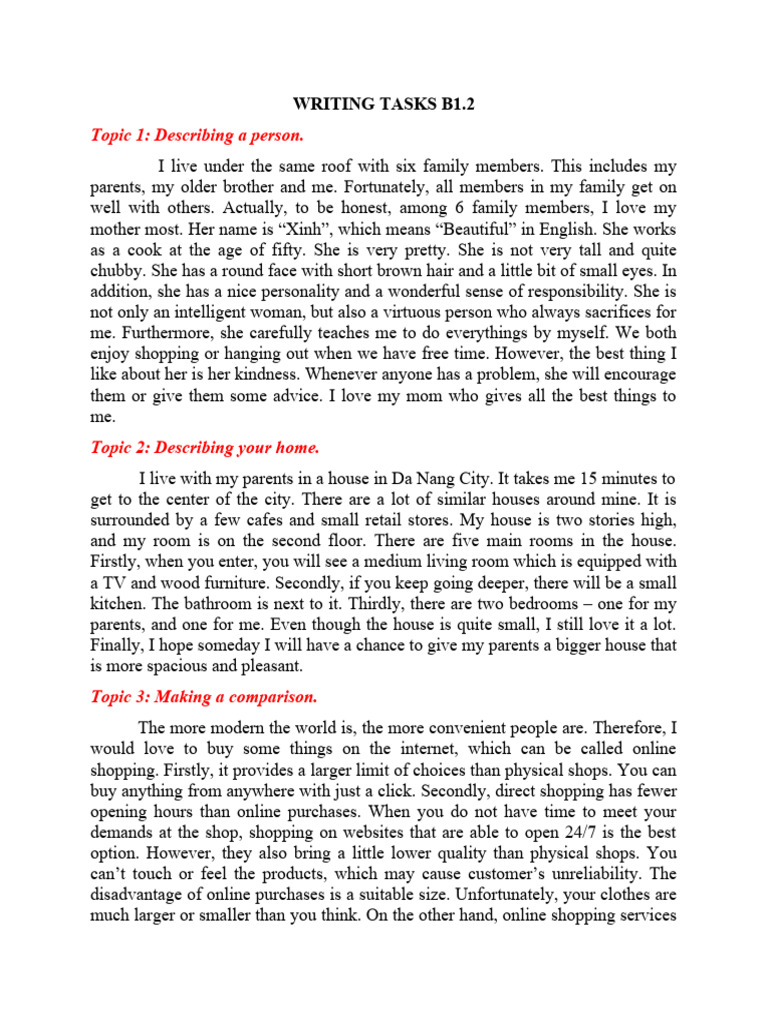 Writing Tasks B1.2 | PDF
