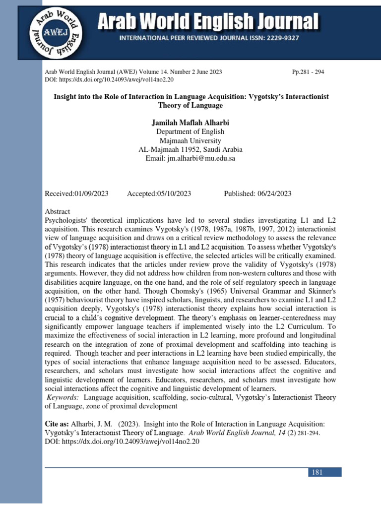 Vygotsky's Interactionist Theory in Language Acquisition | PDF ...