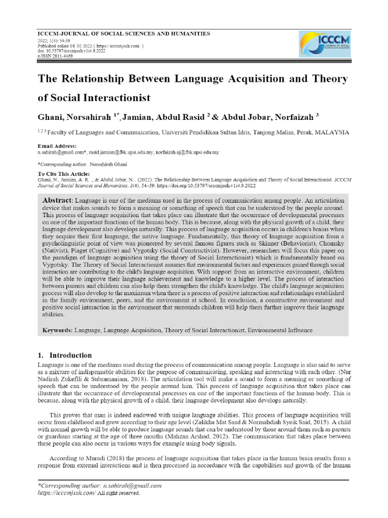 View of The Relationship Between Language Acquisition and Theory of Social Interactionist | PDF