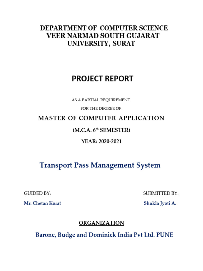 Project Report: Department of Computer Science Veer Narmad South Gujarat University, Surat ...