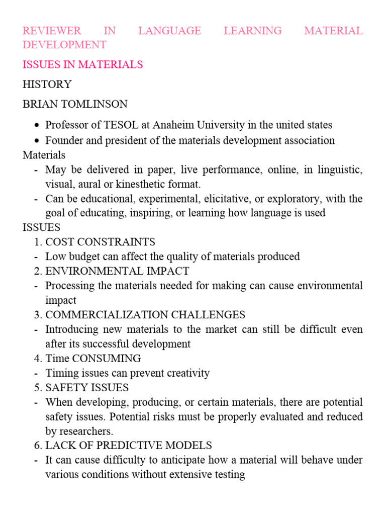 Reviewer in Language Learning Material Development | Download Free PDF | Speech | Learning