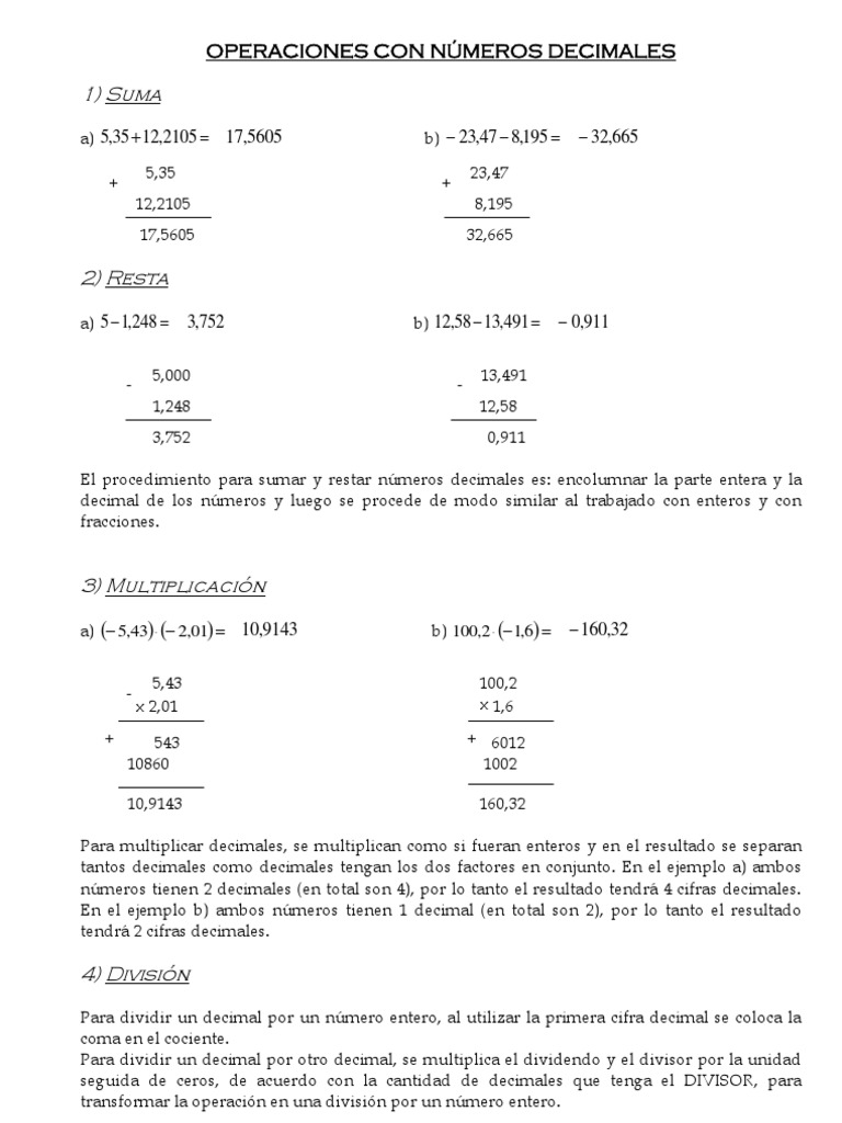 08 - Operaciones Con Números Decimales | PDF | Métodos y materiales de ...