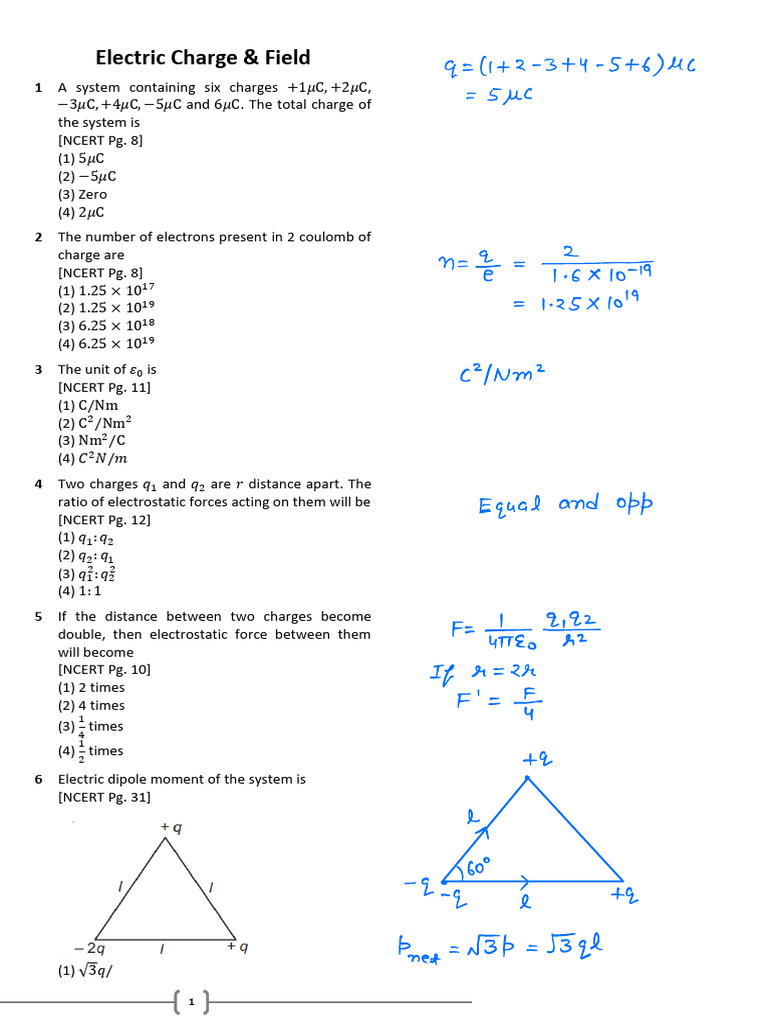 NEET PYQ on Electric Charges & Fields | PDF | Electric Field | Proton