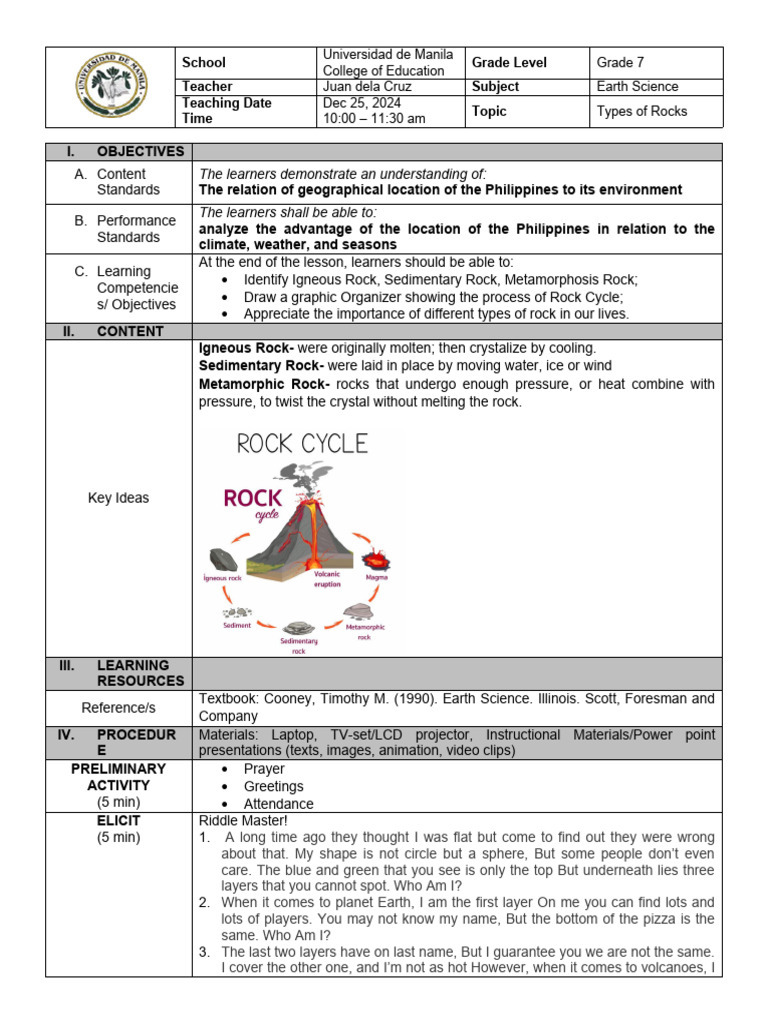 Lesson Plan | PDF | Rock (Geology) | Igneous Rock
