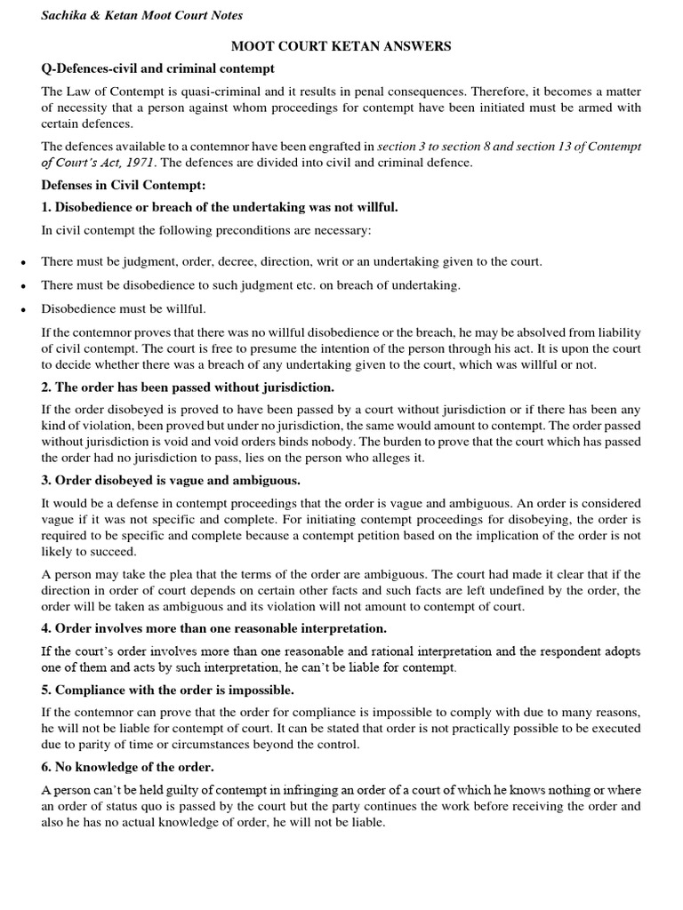 Moot Court Notes | PDF | Contempt Of Court | Justice