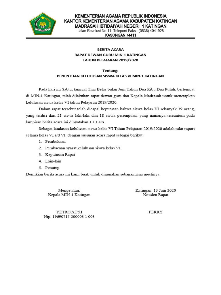 Berita Acara Rapat Kelulusan | PDF