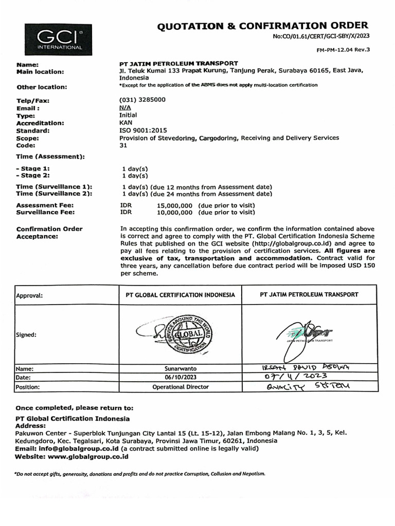 Confirmation Order ISO | PDF