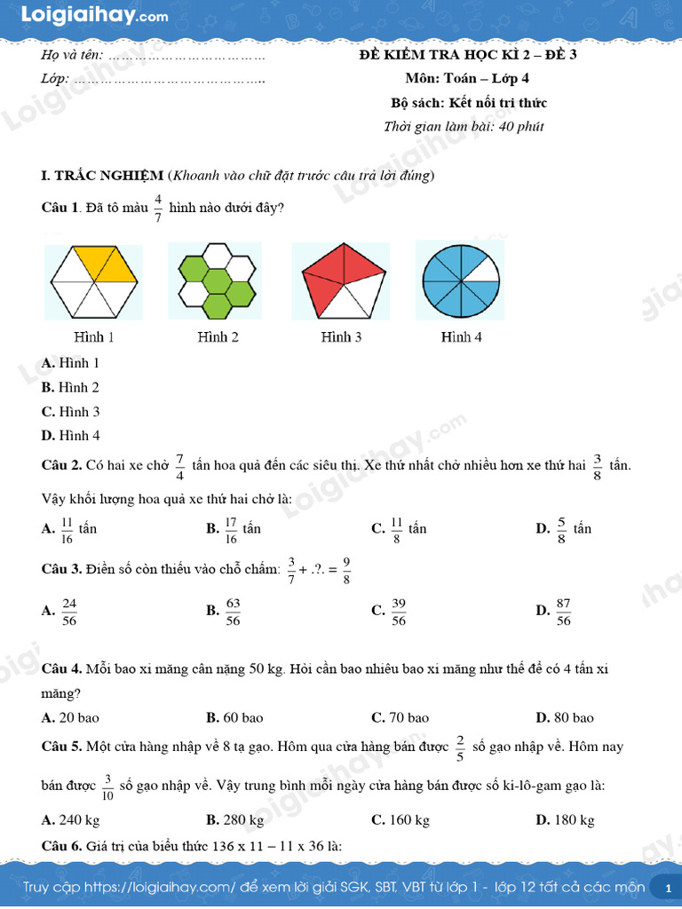 De Kiem Tra Hoc Ki 2 Toan 4 Ket Noi Tri Thuc de So 3 1712721253 | PDF