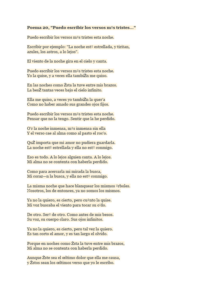 Pablo Neruda - Tonight I Can Write | PDF | Translations | Linguistics