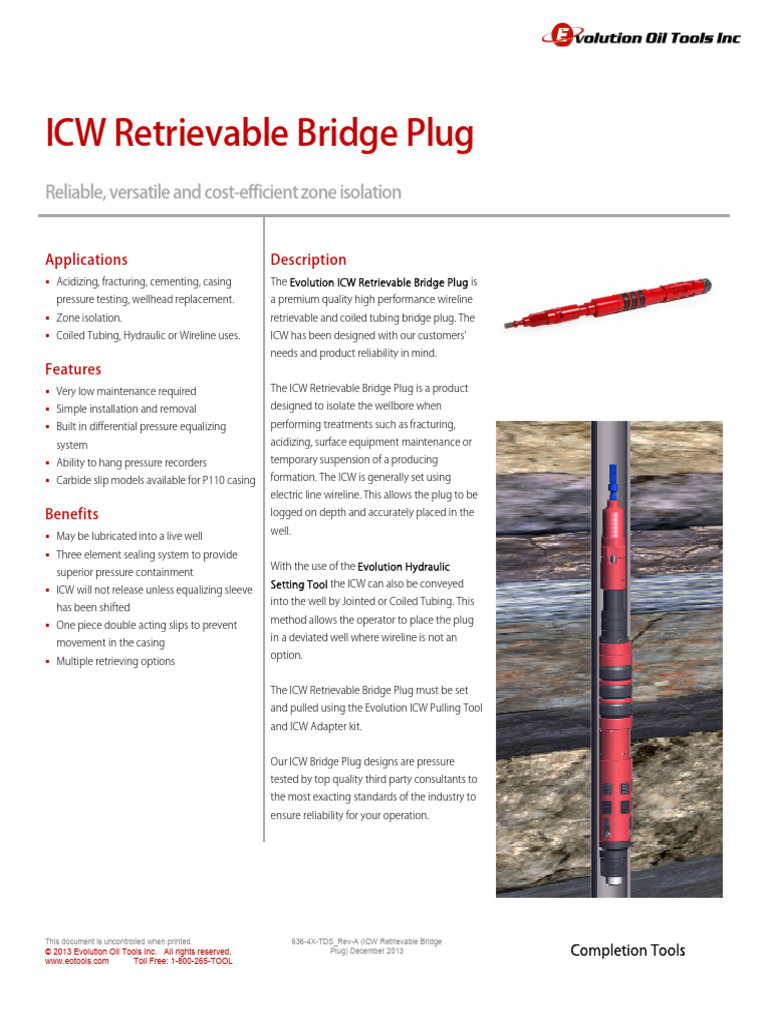 636-4X-TDS_Rev-A (ICW Retrievable Bridge Plug) | PDF | Casing (Borehole) | Manufactured Goods