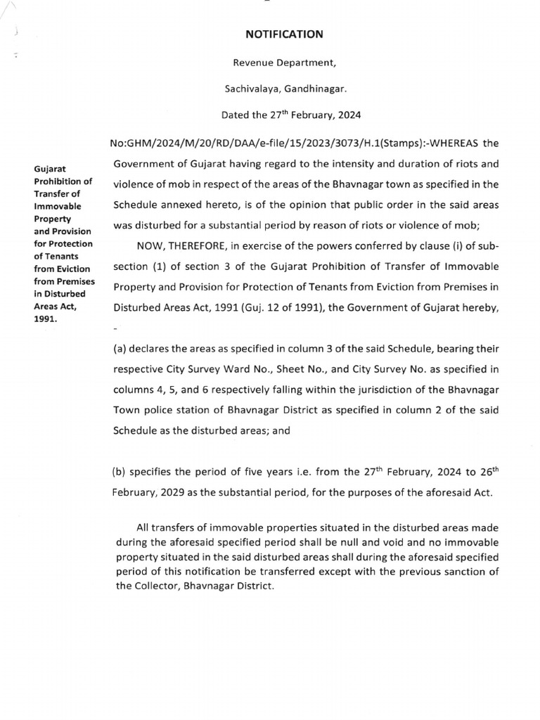 Bhavnagar Disturbed Areas Act001 | PDF | Eviction | Civil Law (Common Law)