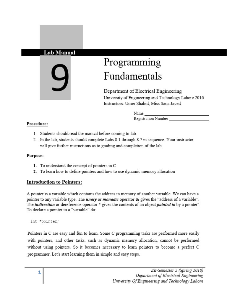 Programming Fundamentals Manual 09 | Download Free PDF | Pointer (Computer Programming) | Data Type