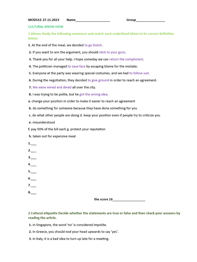 Cultural Etiquette and Idioms Guide | PDF | Foreign Language Studies