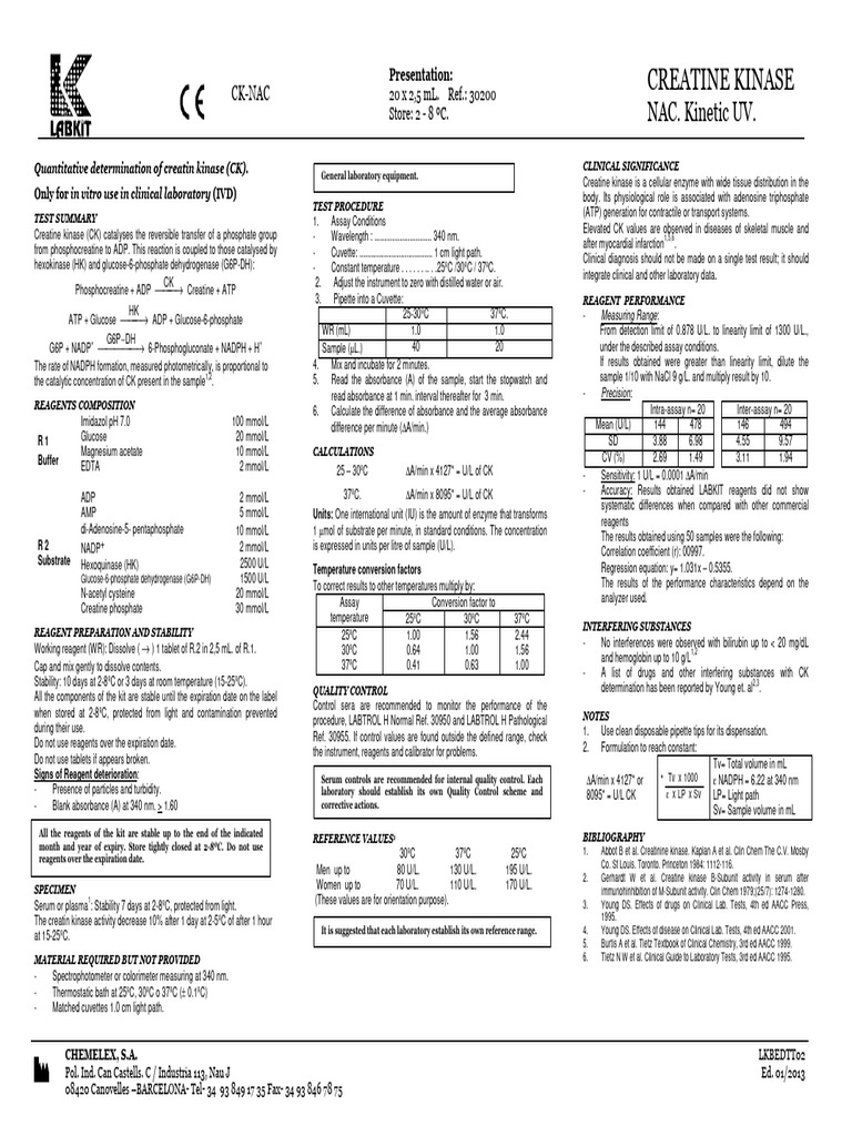 CK-NAC Creatine Kinase Test Kit Guide | PDF | Adenosine Triphosphate