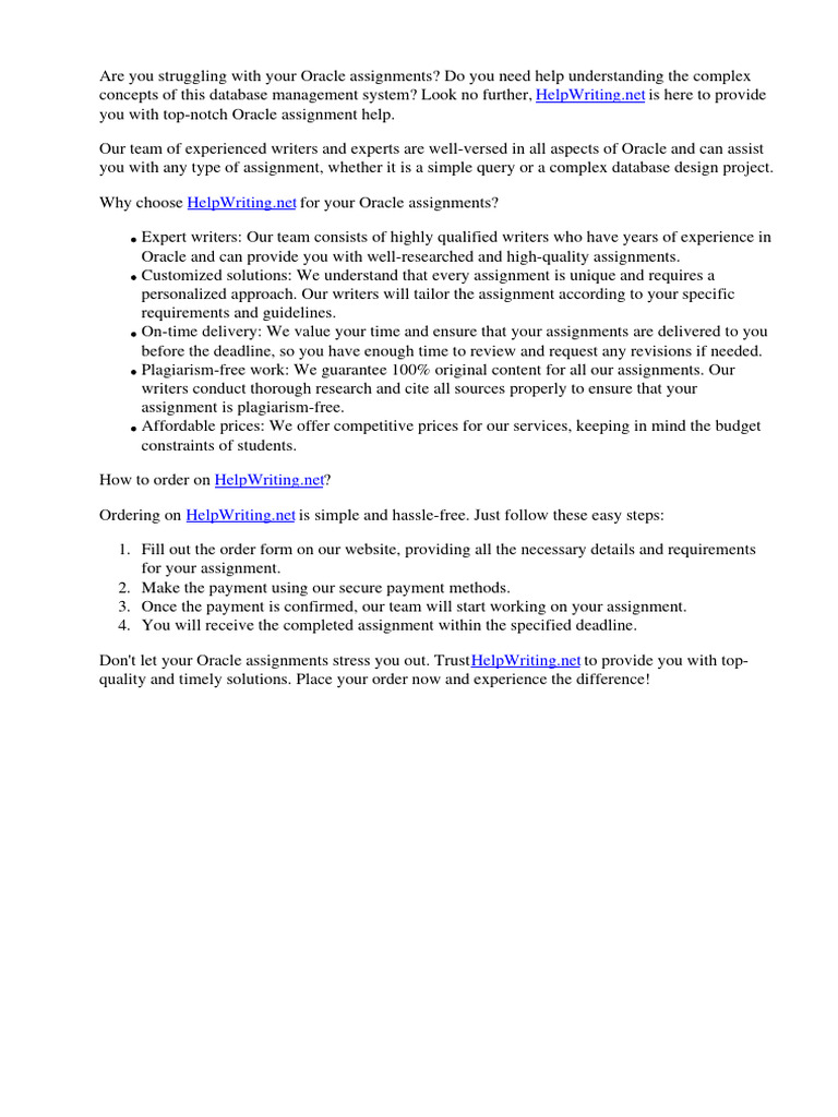 Oracle Assignment Help | Download Free PDF | Databases | Data Management