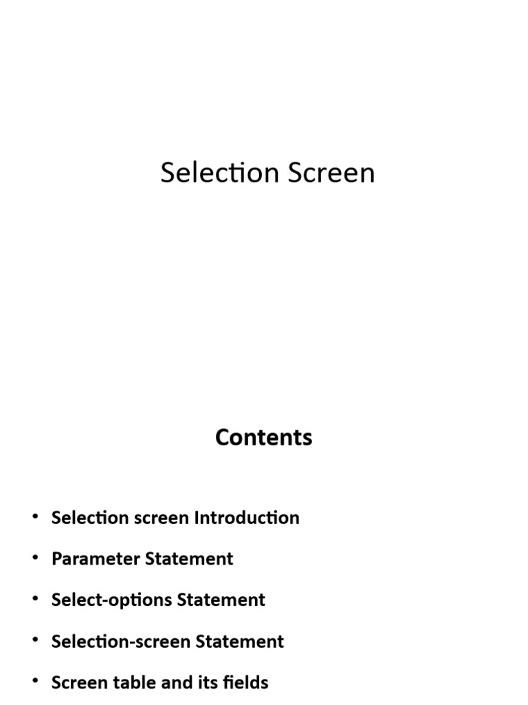 SSelection Screen | PDF | Parameter (Computer Programming) | Computer ...