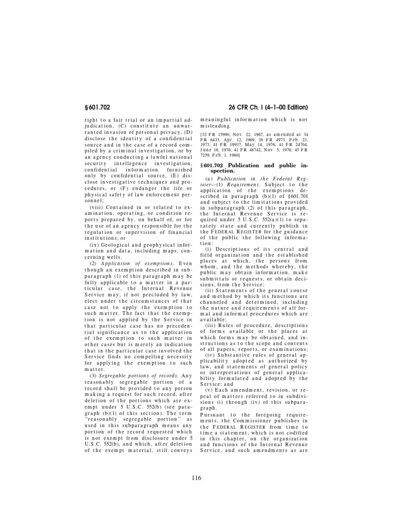 26 CFR 601.702 | PDF | United States Code | Freedom Of Information Act ...