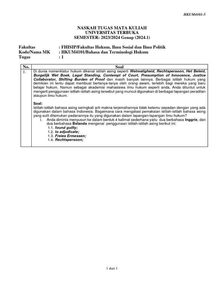 Soal Hkum4101 tmk1 5 | PDF