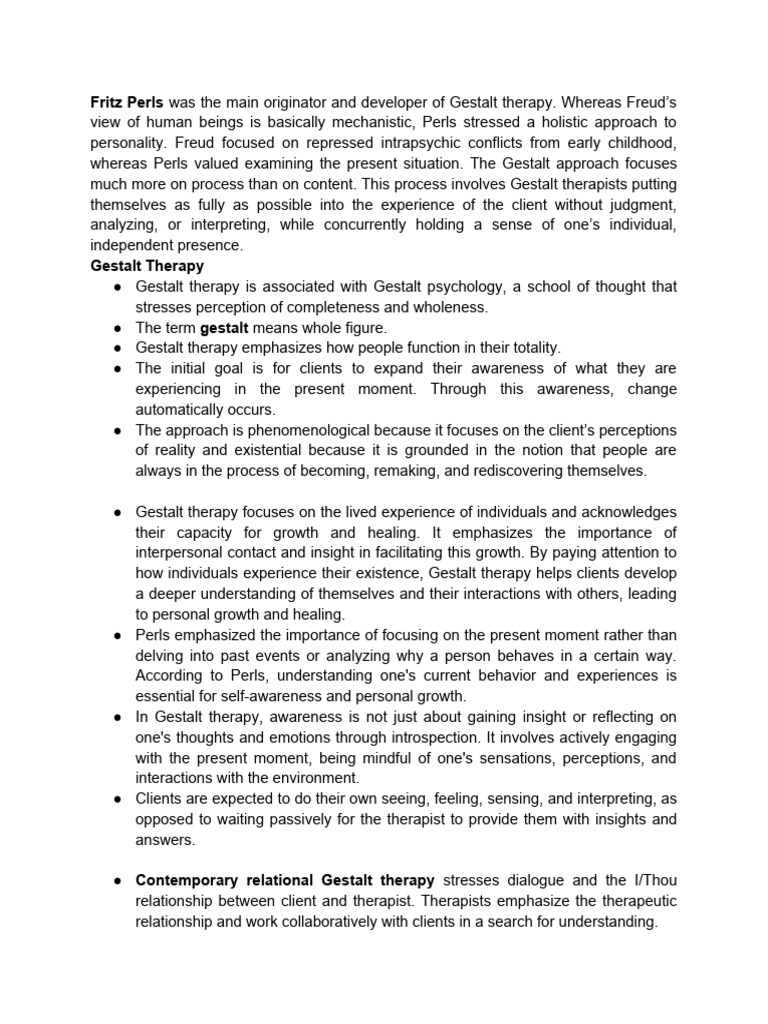 Gestalt Therapy | PDF | Gestalt Therapy | Psychotherapy