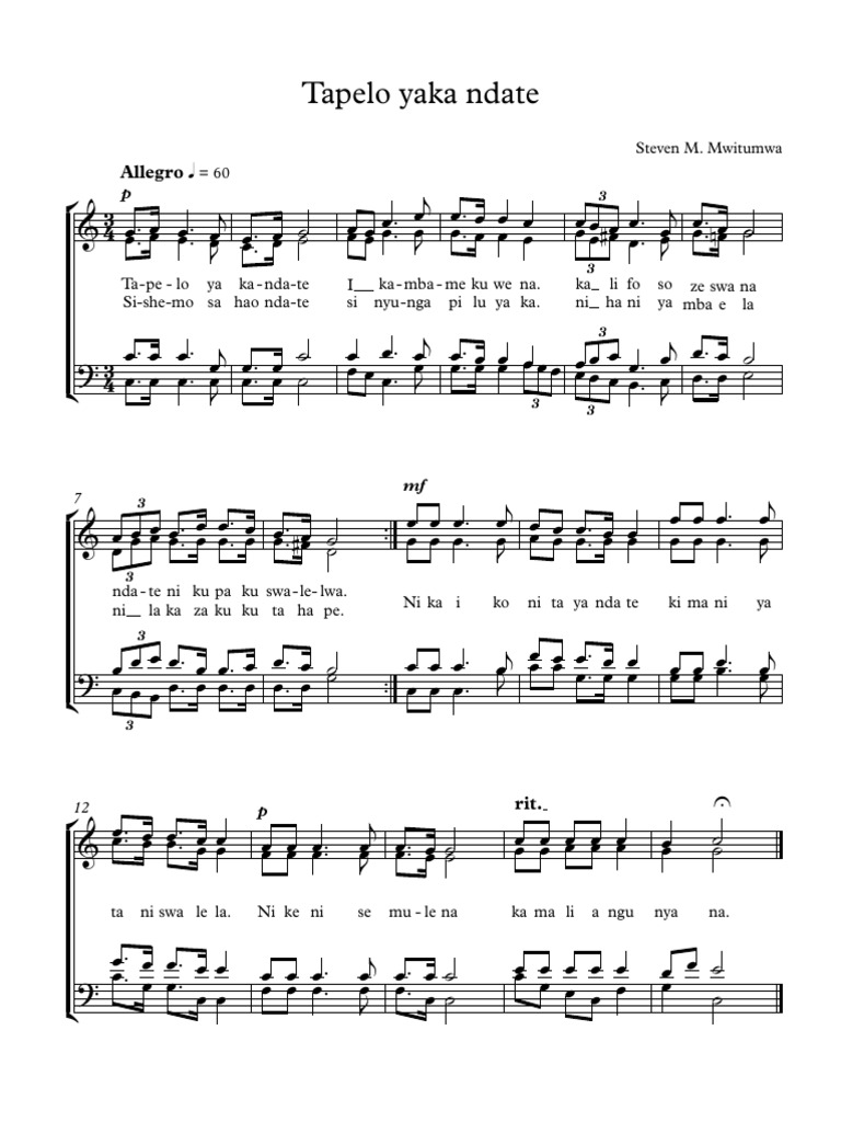 Tapelo yaka ndate - Full Score | PDF