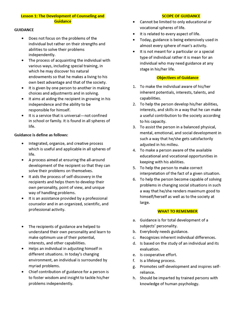 Guidance and Counseling Notes - 085413 | PDF | Psychotherapy ...