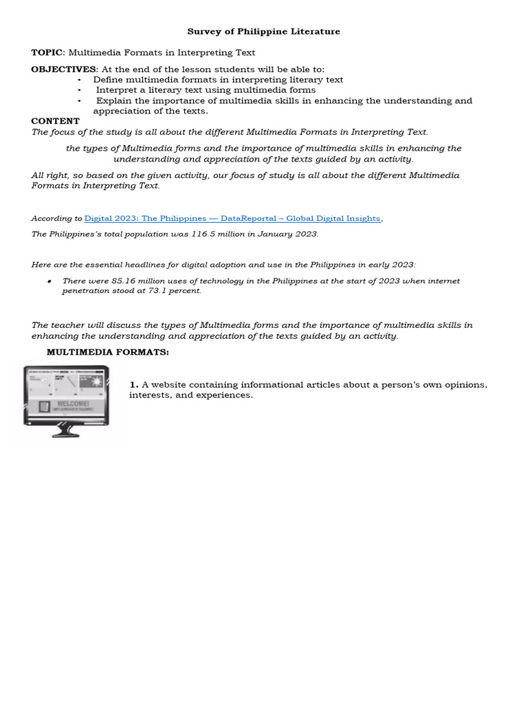 Multimedia Formats in Interpreting Text | PDF | Multimedia | Information