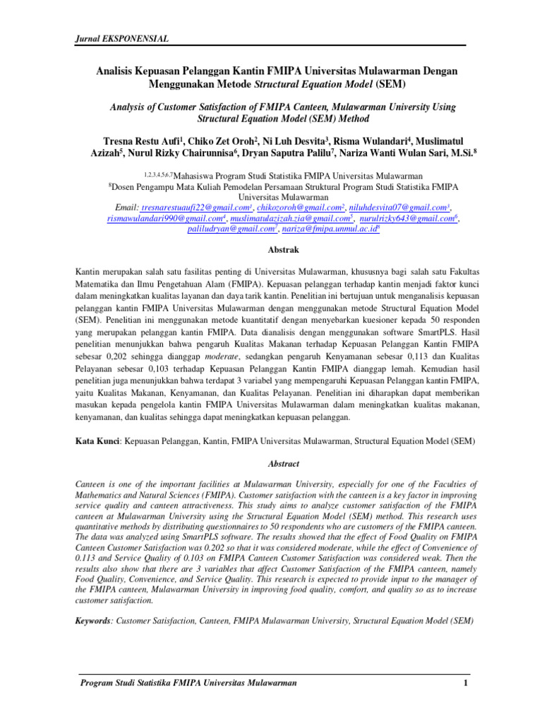 Analisis Kepuasan Pelanggan Kantin FMIPA Universitas Mulawarman Dengan ...