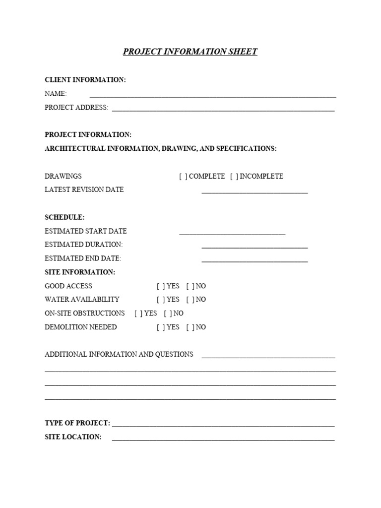 Project Information Sheet | PDF | Finance & Money Management