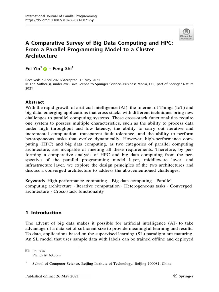 A Comparative Survey Of Big Data Computing And Hpc Pdf Big Data Parallel Computing 1718
