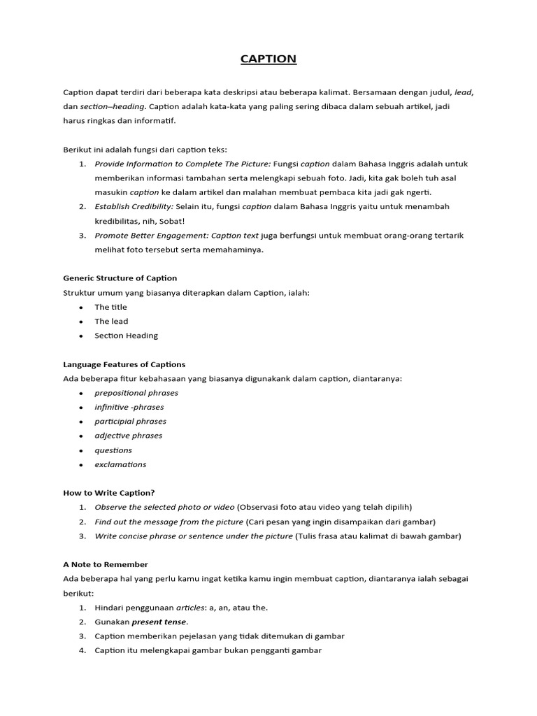 CAPTION | PDF | Karier & Perkembangan