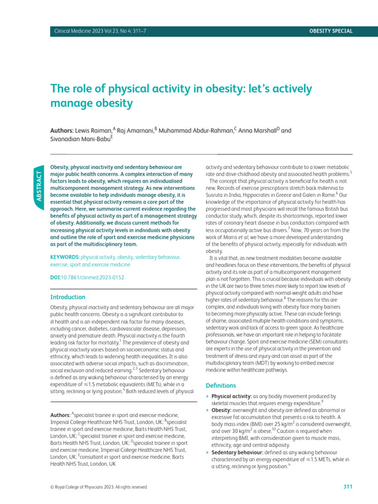 The Role of Physical Activity in Obesity Let's Actively Manage Obesity ...