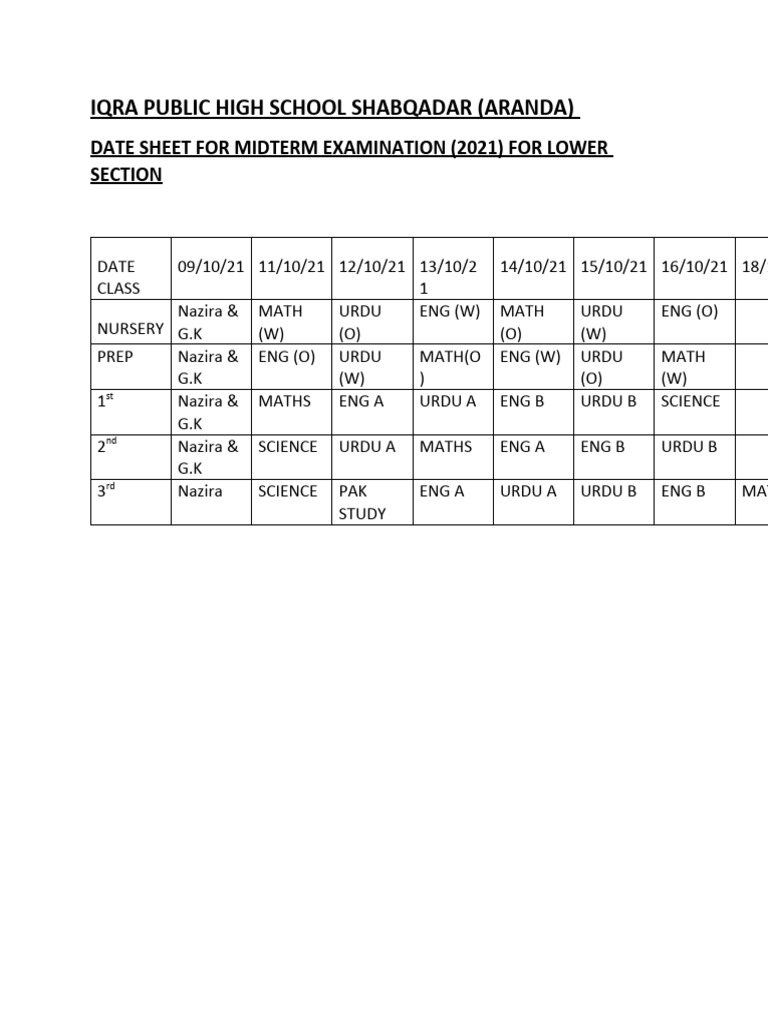 Midterm Exam Schedule: Lower Section | PDF