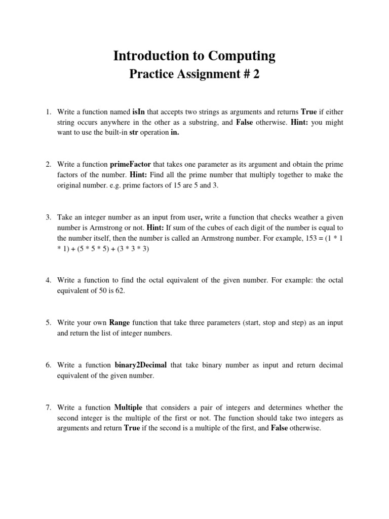 Introduction To Computing Practice Assignment2 Pdf Parameter Computer Programming