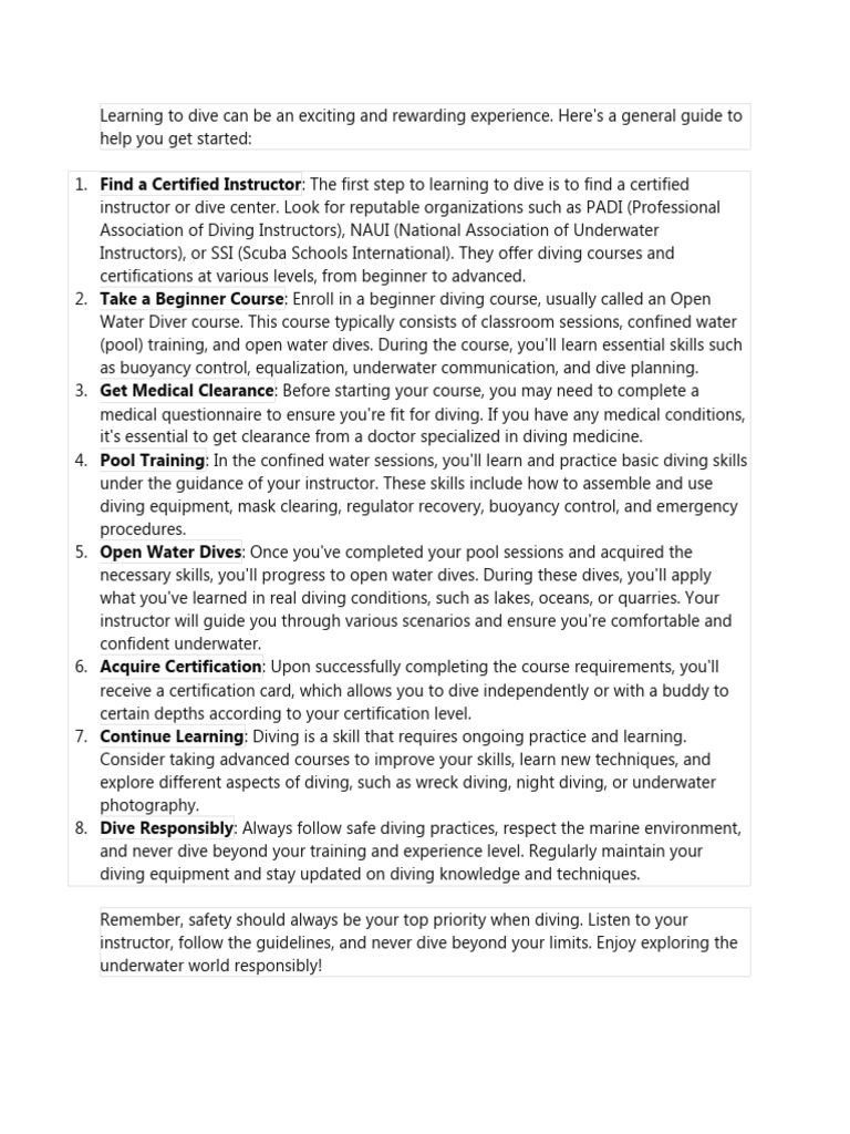 Learning To Dive Can Be An Exciting and Rewarding Experience | PDF ...