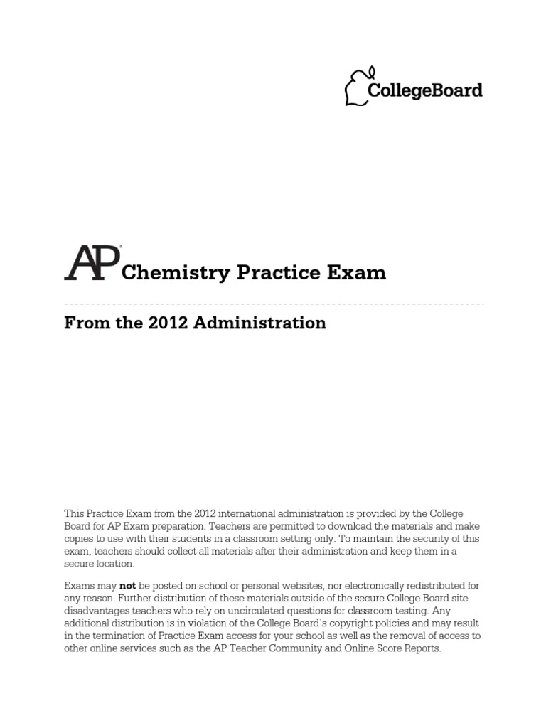 2012 AP Chemistry Practice Exam MCQ Multiple Choice Questions With ...