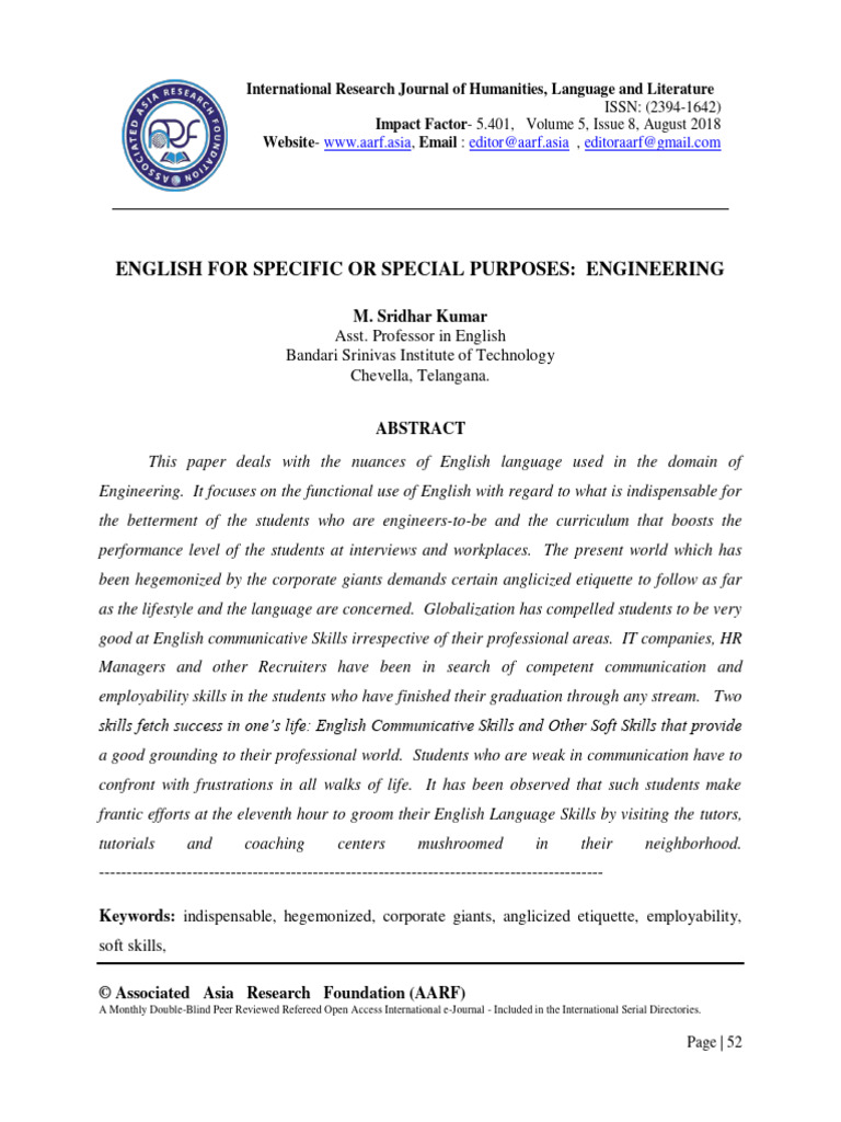 English For Specific or Special Purposes: Engineering | PDF | English ...