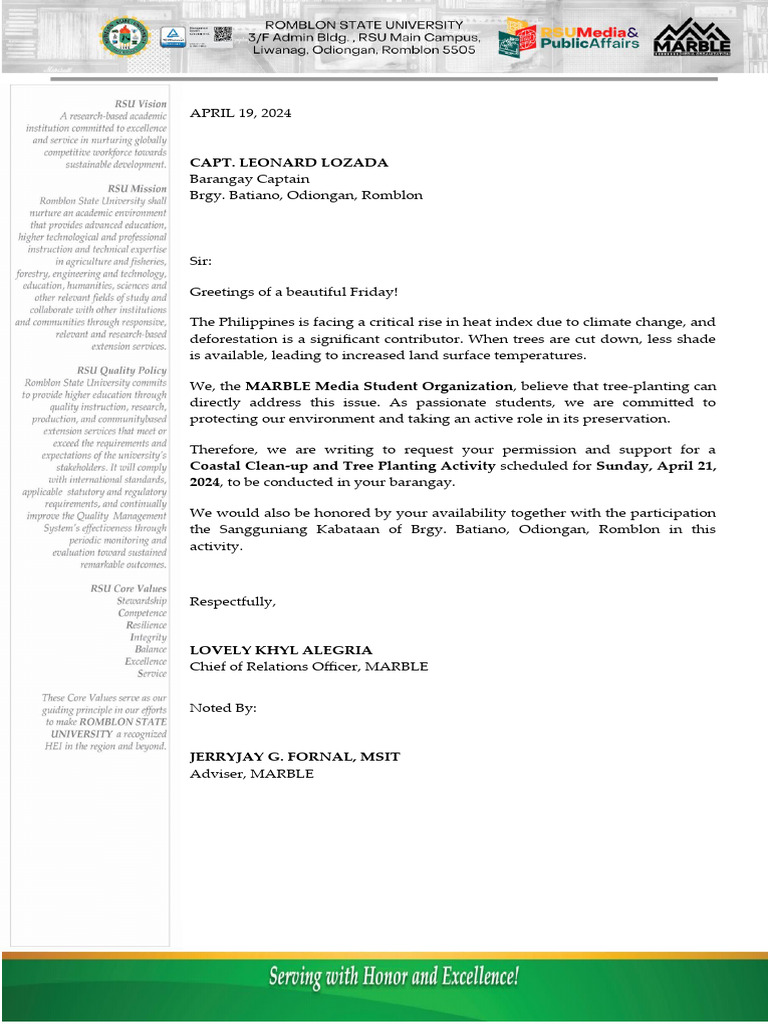 Tree Planting Request for Brgy. Batiano | PDF