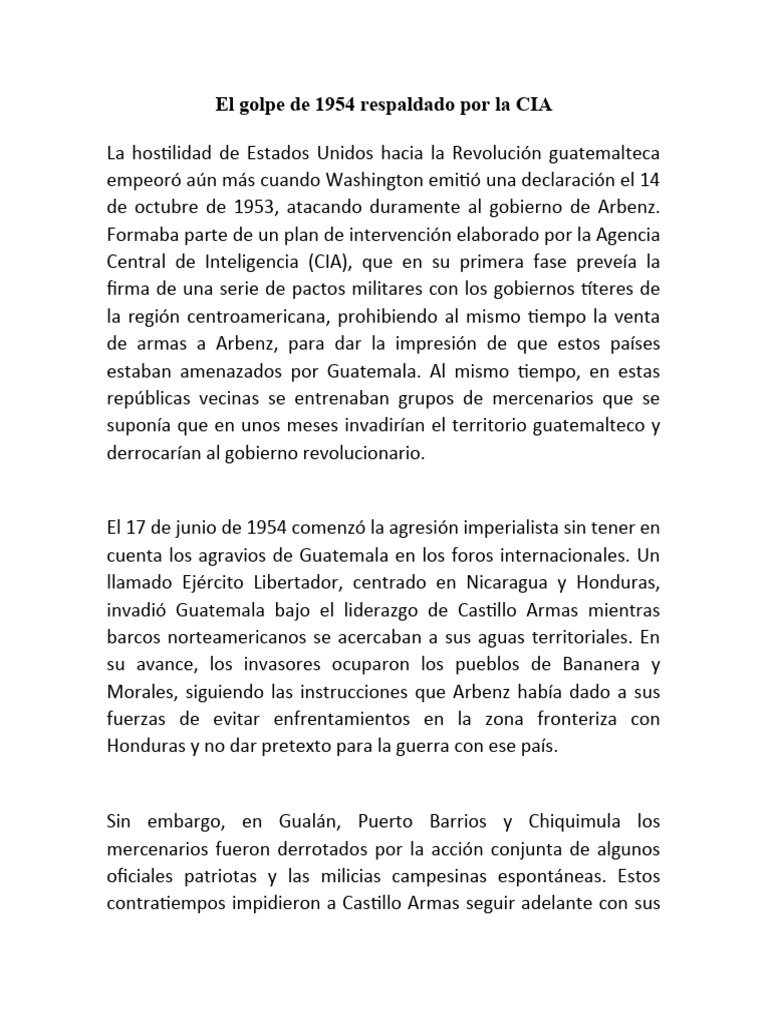 Golpe de Estado 1954 | PDF | Guatemala | Agencia Central de Inteligencia