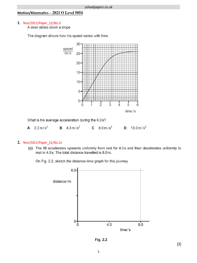 2021 Motion - Kinematics O Level 5054 | PDF