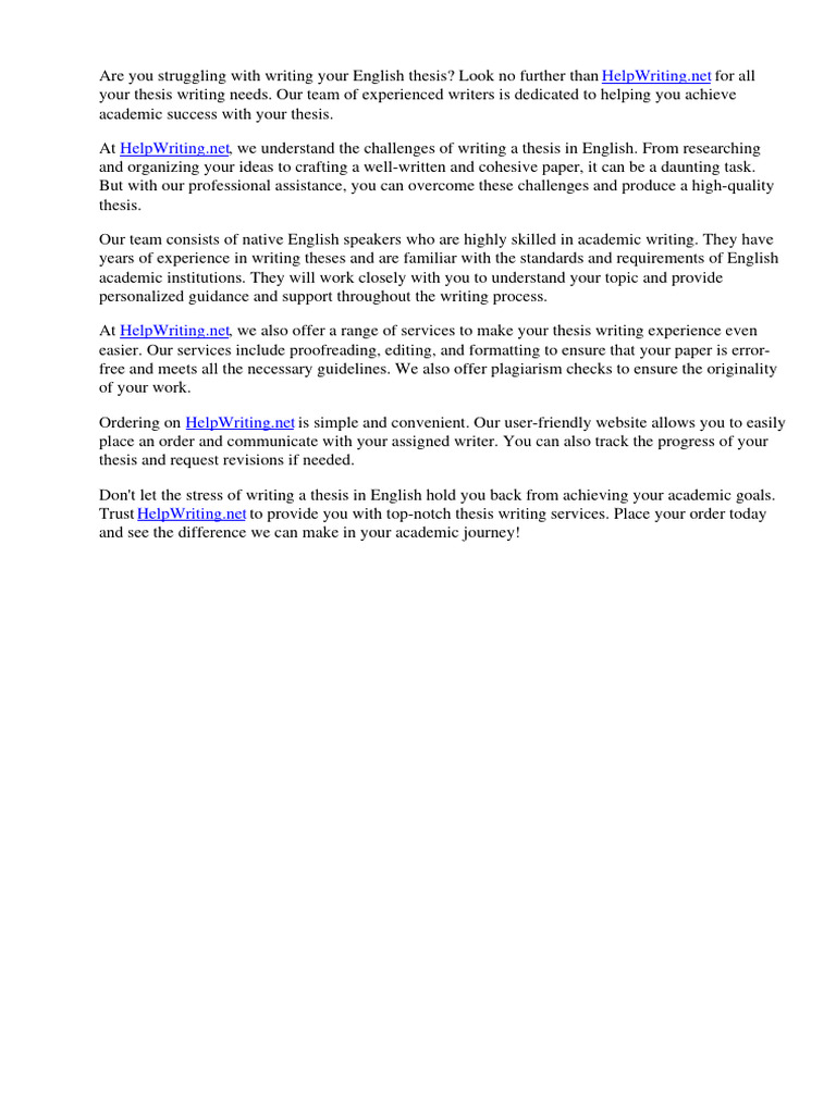 English Thesis Writing Made Easy With | PDF | Essays | Thesis