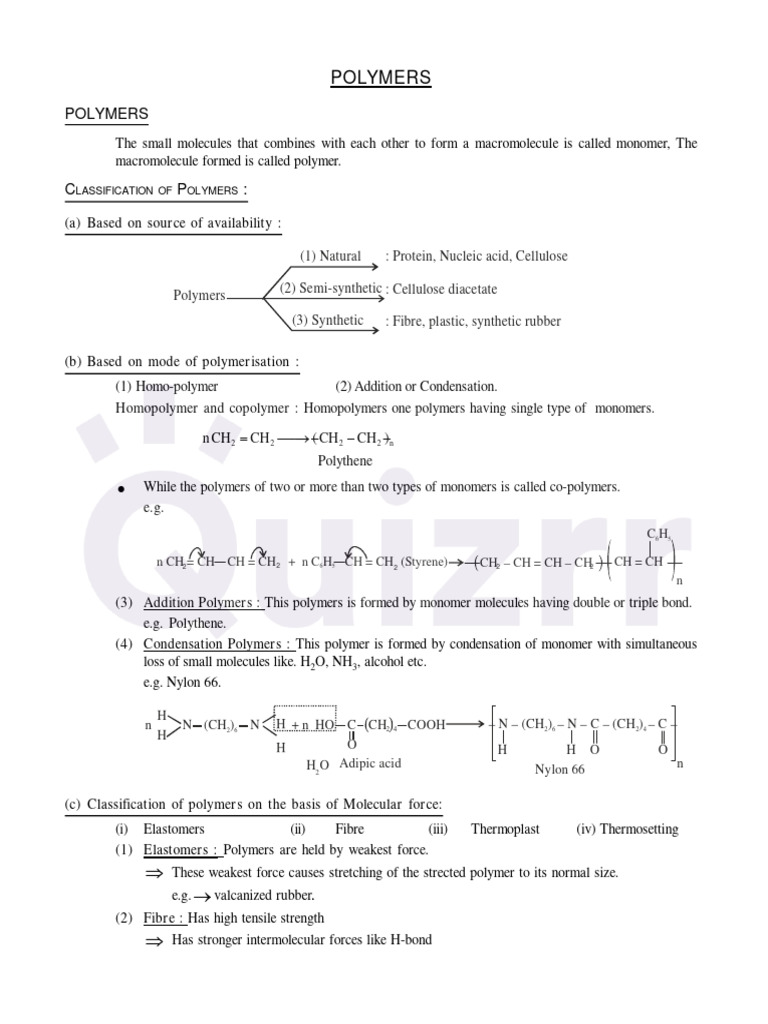 32 Polymer Formula Sheets Quizrr | PDF | Polymers | Polymerization