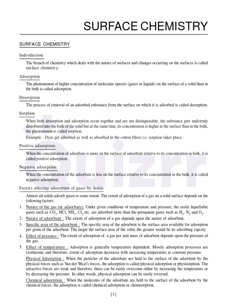 Understanding Surface Chemistry Concepts | PDF | Adsorption | Catalysis