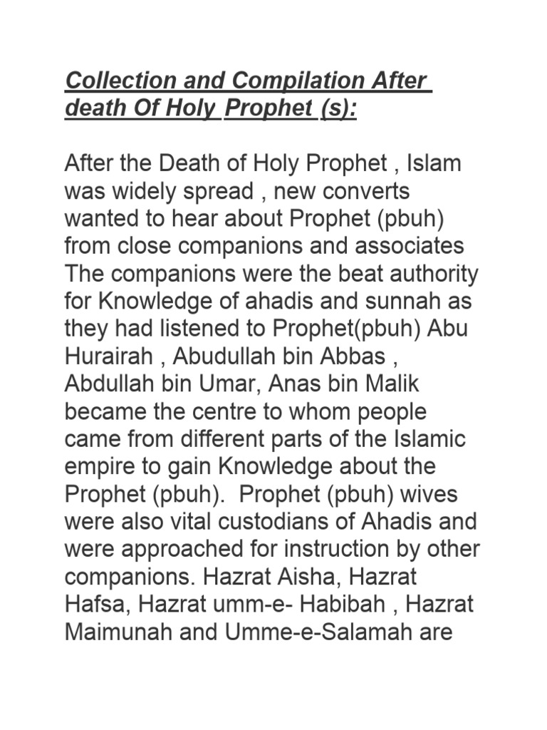 Collection and Compilation After Death of Holy | PDF | Muhammad | Hadith