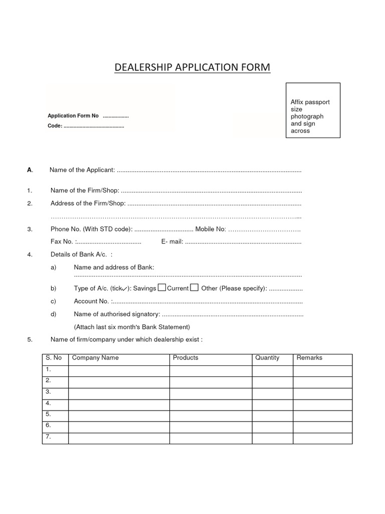 Dealership Form | Download Free PDF | Business