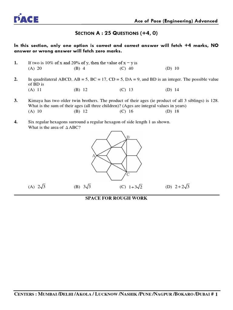 Ace of Pace Engineering Test Paper | PDF | Elementary Geometry ...